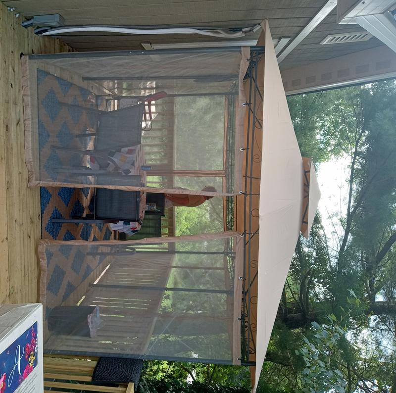 Forclover 13-ft x 10-ft Patio Double-Layer Roof Canopy Gazebo Beige ...