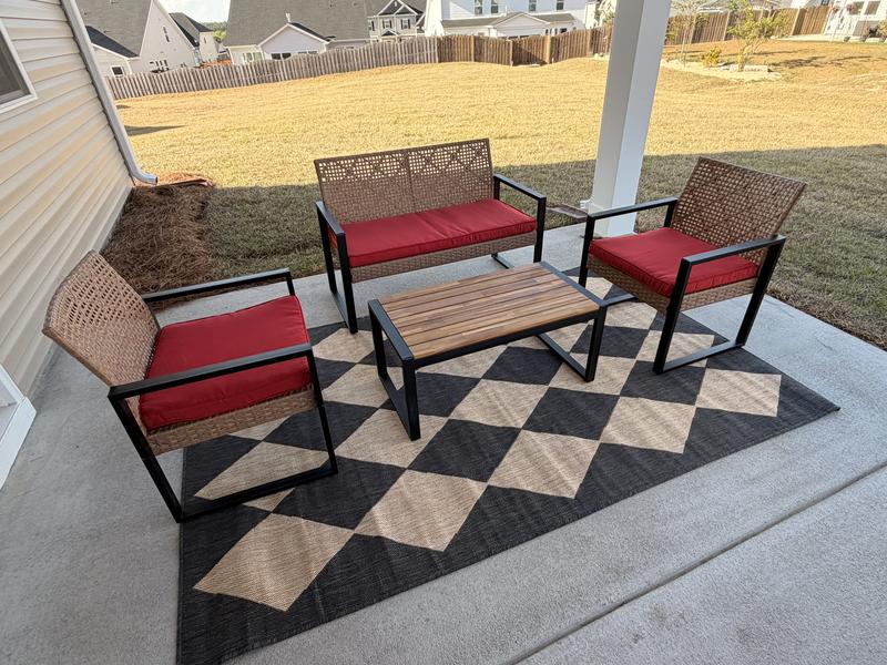 Sunshine Valley 4 -Piece Wicker Patio Conversation Set with Red ...