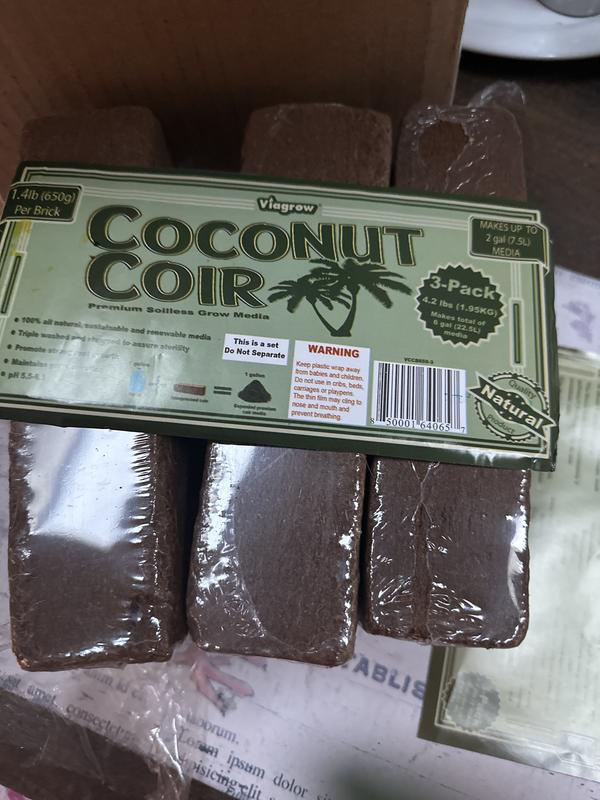Viagrow 1.4 Lbs Coco Coir Bricks 6 Pack Organic Coconut Coir VCCB650-6 ...