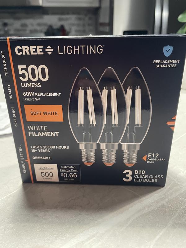 Cree Lighting White Filament 60 -Watt EQ B10 Daylight Candelabra base ...