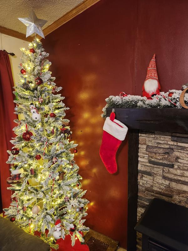 VEIKOUS 6-ft Pine Pre-lit Pencil Flocked Pink Artificial Christmas Tree ...
