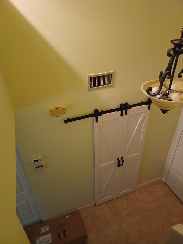 42-in x 84-in White X-frame PVC Hollow core Double Bypass Barn Door ...
