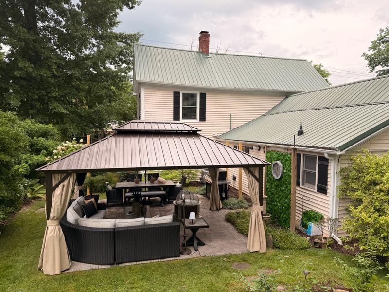PURPLE LEAF 8-ft x 8-ft Gazebo Square Gray Metal Steel Roof Gazebo with ...