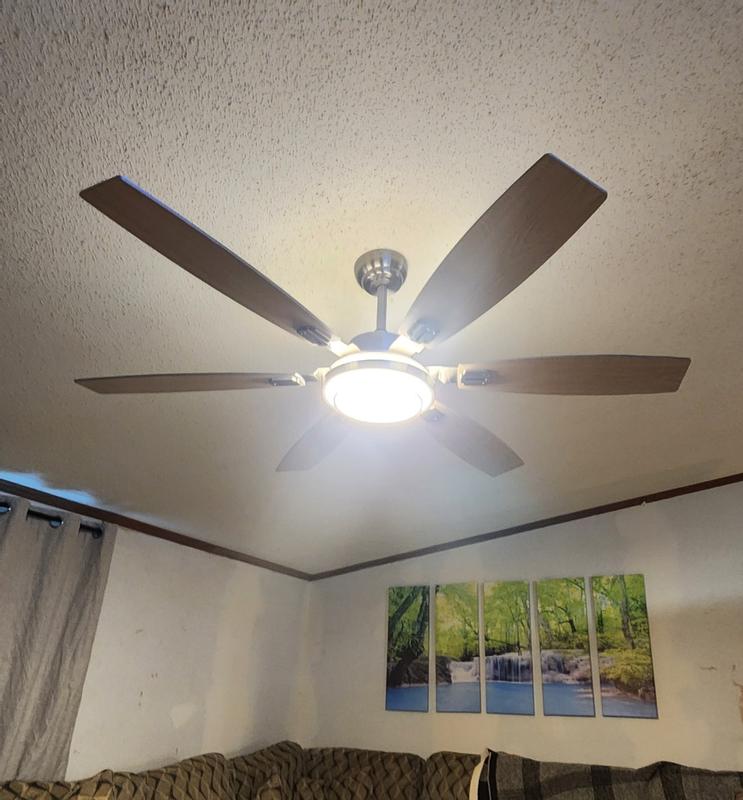 SILJOY 60-in Gray Ceiling Fan with Gray or Oak Color Blades Ceiling Fan ...