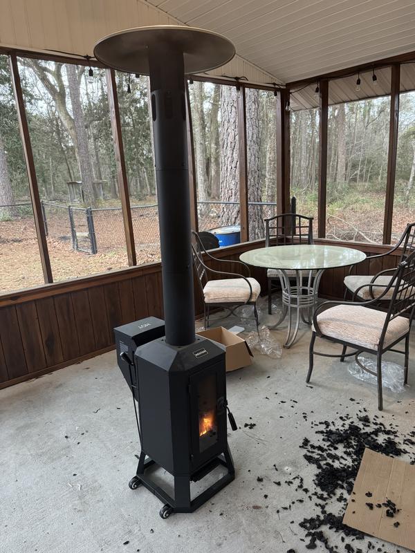 HEATAK 65000 -BTU Black Wood Pellet Outdoor Patio Heater with Glass ...