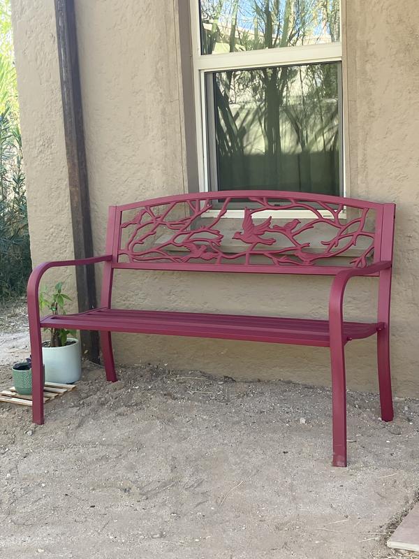 Forclover Outdoor Red Steel Park Bench 48.5-in W x 30-in H Red Steel ...