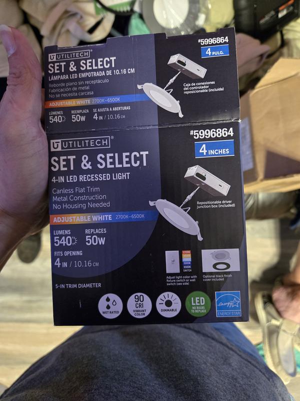 Utilitech White/ Black 4-in 540 -Lumens Switchable white Round Dimmable ...