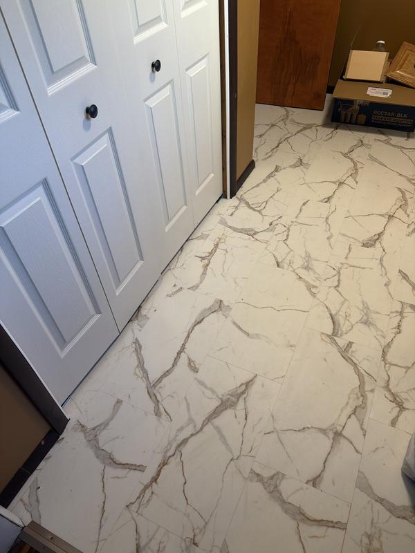 Pergo Rome Marble White Marble Look 22-mil x 12-in W x 24-in L ...