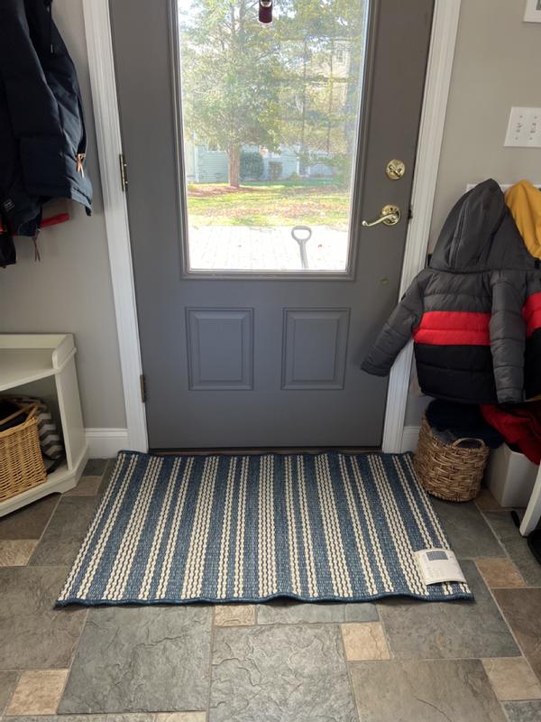 allen + roth 2 X 4 (ft) Blue Indoor Stripe Machine Washable Throw Rug ...