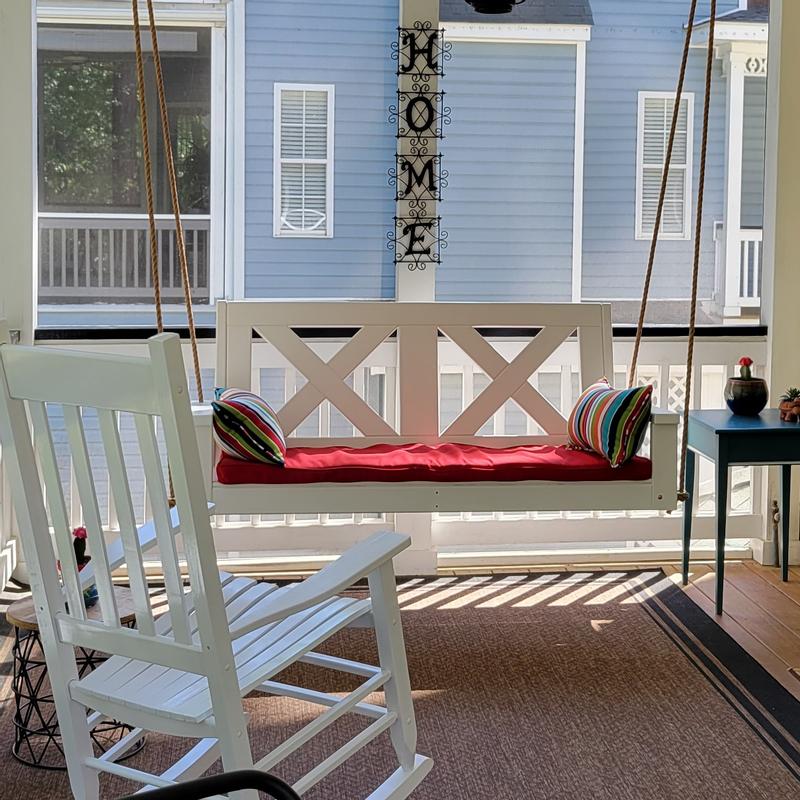 Mozaic Company Sunbrella 19-in x 48-in Canvas Jockey Red Patio Bench ...