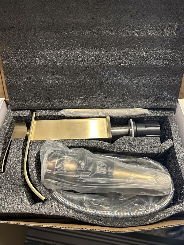 BYH Brushed Gold Single Hole 1-Handle WaterSense Waterfall Bathroom ...