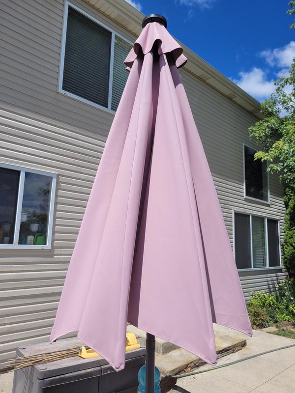 Clihome 10-ft Steel Tan Push-button Tilt Market Patio Umbrella with ...