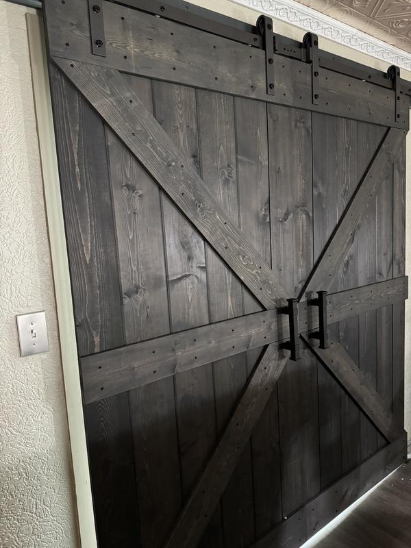 CALHOME 68-in x 84-in Light Brown Wood Solid core Double Barn Door ...