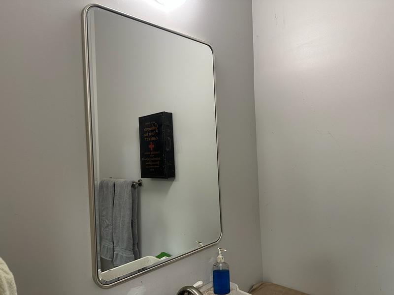 Keonjinn 60-in W x 30-in H Rectangle Brushed Nickel Beveled Wall Mirror ...