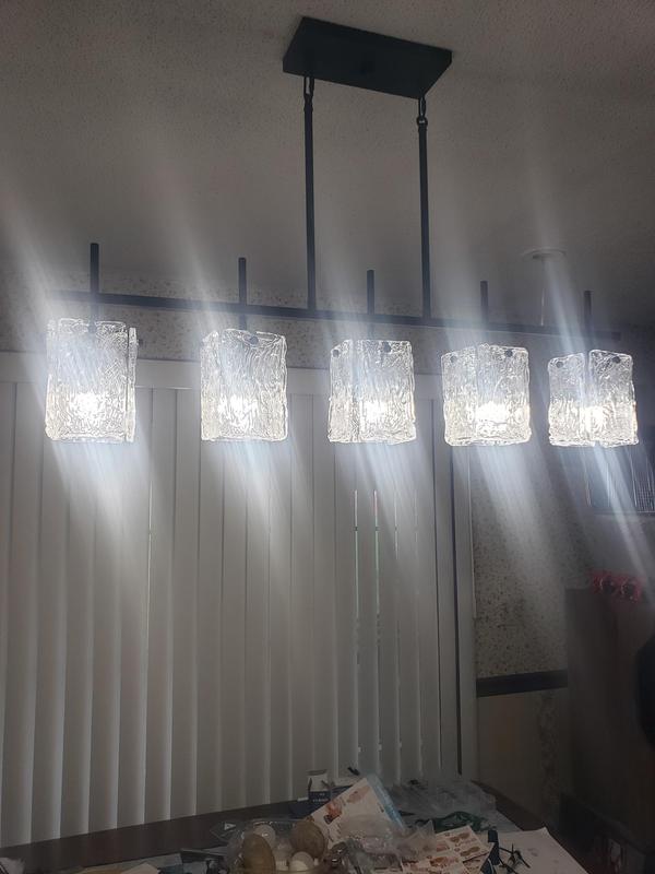 KAWOTI Quinn 5-Light Black Transitional Textured Glass Linear Large ...