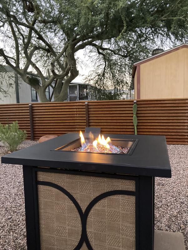 Costway 28 Inch Square Propane Gas Fire Pit Table with Fire Glasses and ...