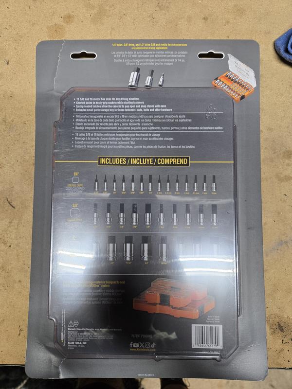 Klein Tools Knurled Hex Bit Socket Set, SAE and Metric, 32-Piece in the ...