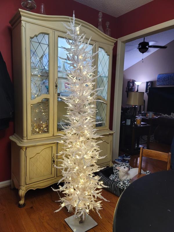 Vickerman 6-ft Pre-lit Slim White Artificial Christmas Tree with White ...