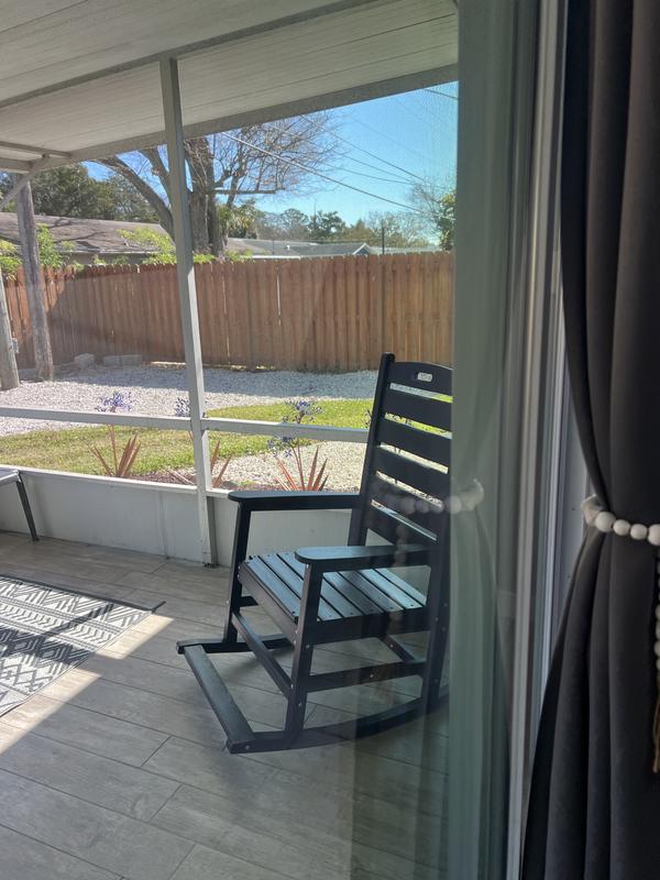 VOUA Poly Patio Ergonomic Porch Rocker Grey HDPE Frame Rocking Chair ...