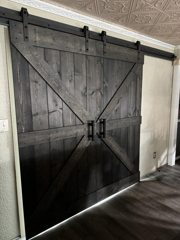 CALHOME 68-in x 84-in Light Brown Wood Solid core Double Barn Door ...