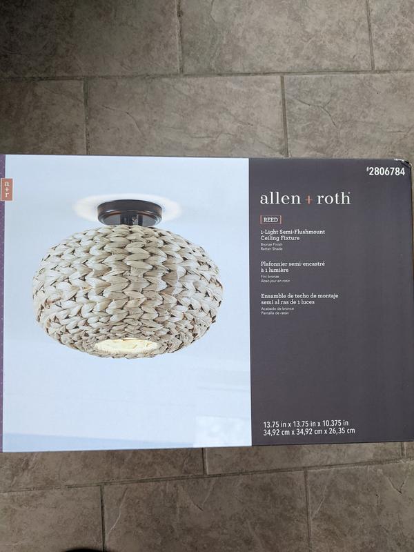 allen + roth Reed 13.75-in Brown 1.0 -Light Flush Mount Light in the ...