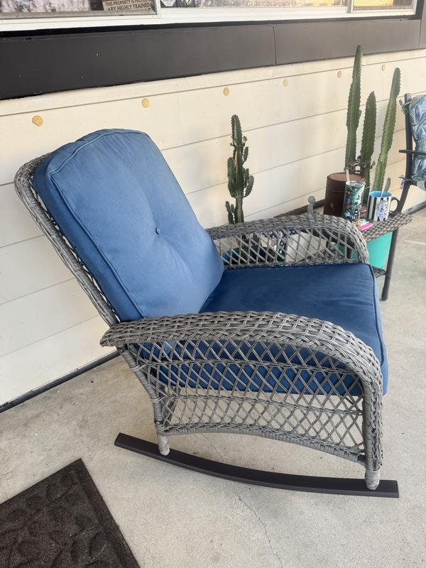 Octans Anastasia Wicker Brown Steel Frame Rocking Chair with Gray ...