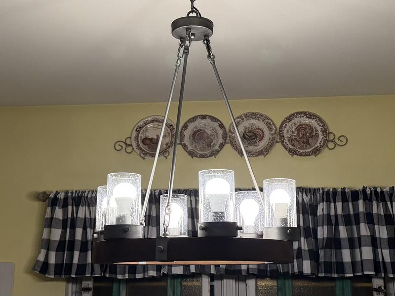 LNC Wagon Wheel Chandelier 6-Light Brushed Gray Farmhouse Led Shell ...
