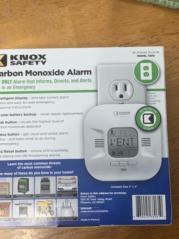 Knox Safety 10-Year Battery Plug-in Carbon Monoxide Detector with Voice ...