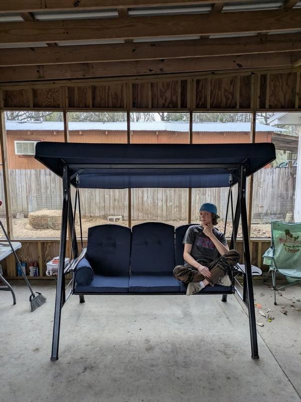 Mondawe Navy Blue Steel 3 Person Outdoor Canopy Swing Patio Swing with ...