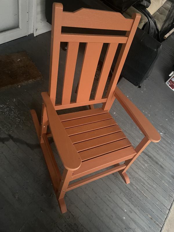 VOUA HDPE Patio Rocking Chairs GRAY HDPE Frame Rocking Chair with Slat ...