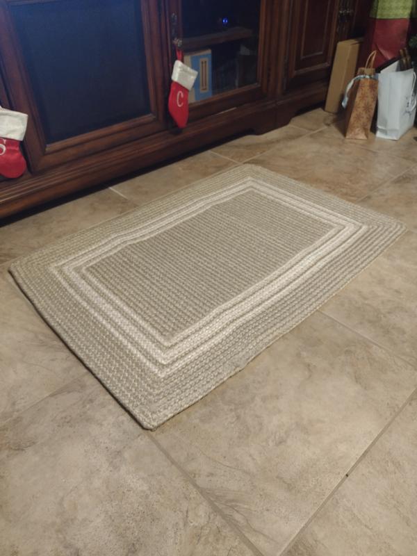 allen + roth Faux Jute White Border 2 x 7 (ft) Braided Polypropylene ...