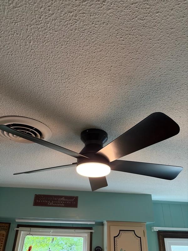 Depuley 194C 25-in White with Wood Grain Blades LED Downrod or Flush ...