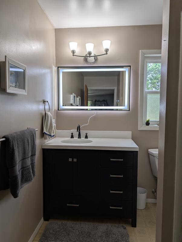 Keonjinn Bathroom LED Mirror With Framed 20-in x 28-in Beveled ...