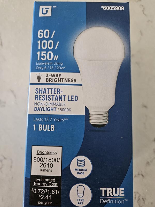Utilitech 3-way 150 -Watt EQ A21 Daylight Screw bases LED General purpose Light Bulb in the ...