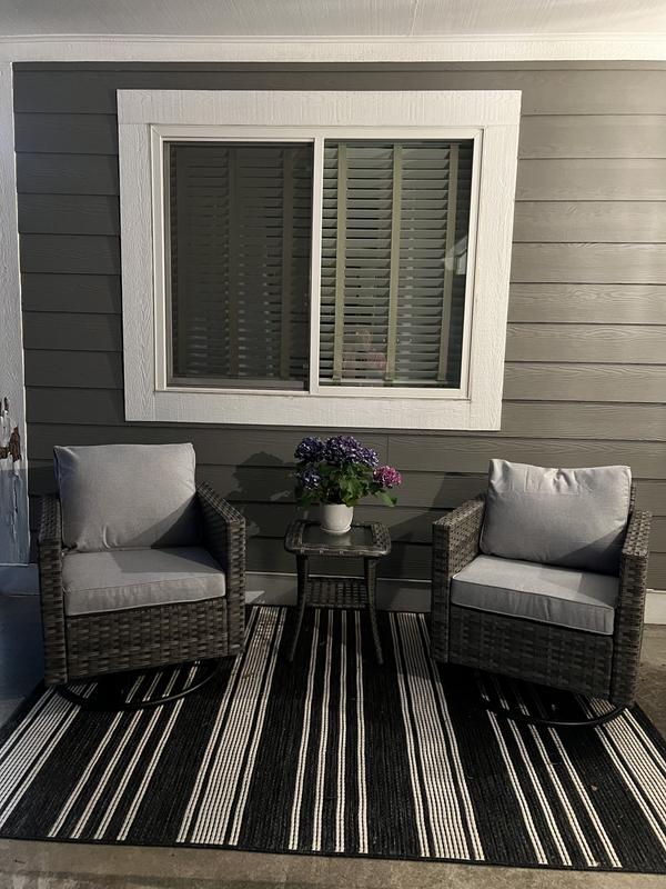 XIZZI Lullaby 3-Piece Rattan Patio Conversation Set with Blue Cushions ...