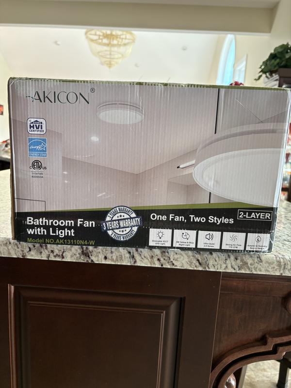 Akicon 2-Sone 110-CFM Silver Decorative Lighted Bathroom Ventilator Fan ...