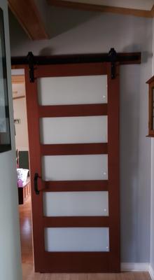 Frameport 36-in x 84-in Espresso Frosted glass Pine Wood Solid core ...