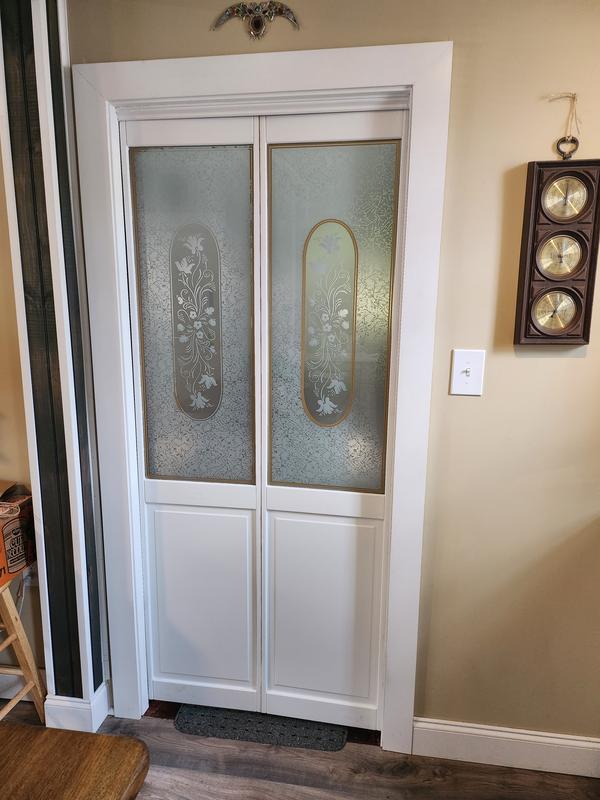 Pinecroft 32-in x 80-in Pine Wood 2-panel Patterned glass Smooth Solid ...