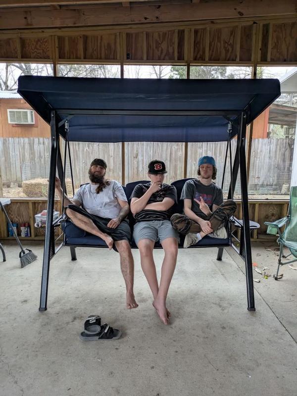 Mondawe Navy Blue Steel 3 Person Outdoor Canopy Swing Patio Swing with ...