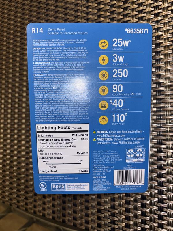 Utilitech Led light bulb 25 -Watt EQ R14 Warm white Medium screw base ...