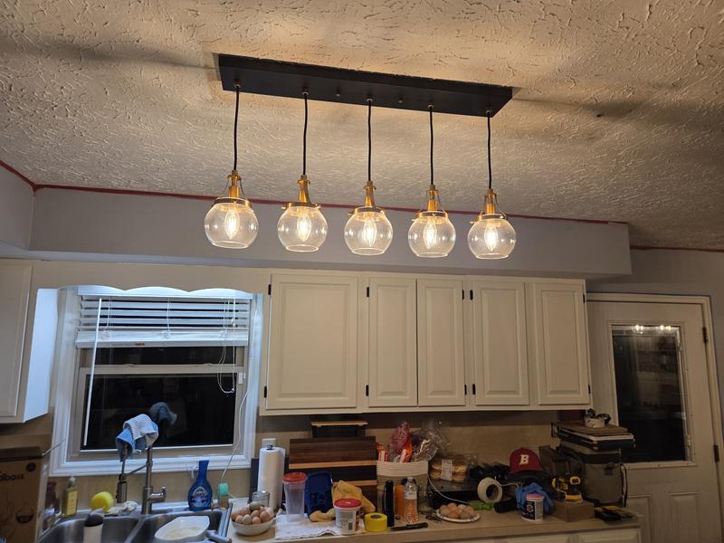 LNC Auisre 5 -Light 33.5'' Polished Gold and Bell Seeded Glass Modern ...