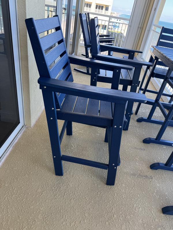 LUE BONA Set of 2 White HDPE Frame Stationary Bar Stool Chair with Slat ...
