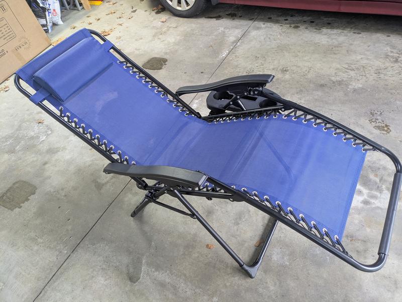 Sun-Ray Black Steel Frame Stationary Zero Gravity Chair with Tan Woven ...