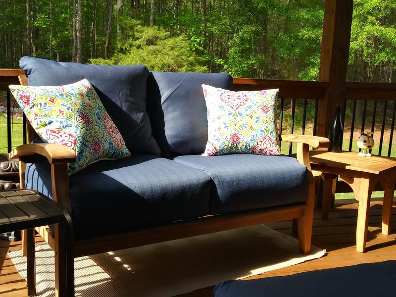 Cambridge Casual Auburn Outdoor Sofa with Navy Cushions and Teak Frame ...