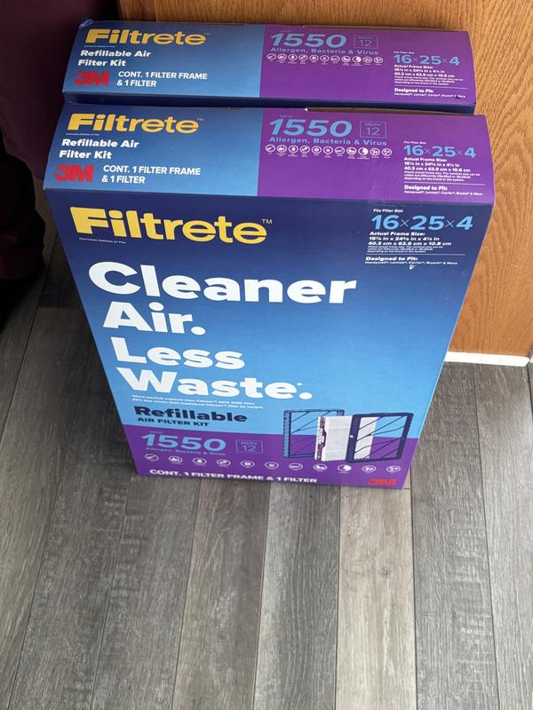 Filtrete 16 x 25 x 4 MERV 12 1550 MPR Allergen, Bacteria and Virus Refillable Kit Pleated Air ...