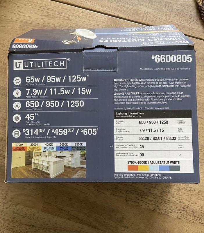 Utilitech White 6-in 1250 -Lumens Switchable white Round Dimmable LED ...