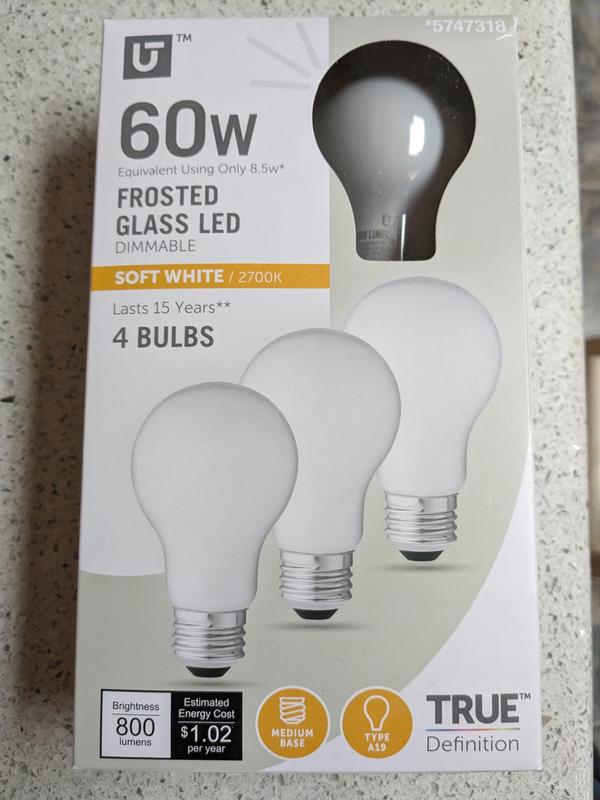 Utilitech LED light bulb 60-Watt EQ A19 Soft White E26 Dimmable LED General Purpose Light Bulb ...