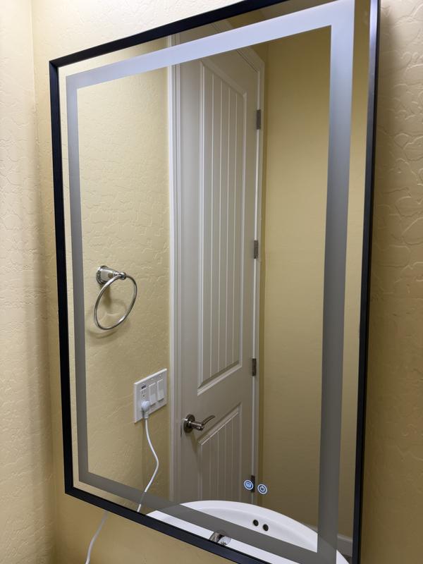Keonjinn Bathroom LED Mirror With Framed 55-in x 36-in Beveled ...