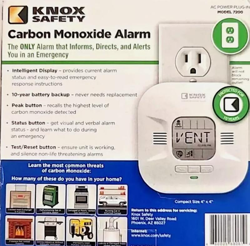 Knox Safety 10-Year Battery Plug-in Carbon Monoxide Detector with Voice ...