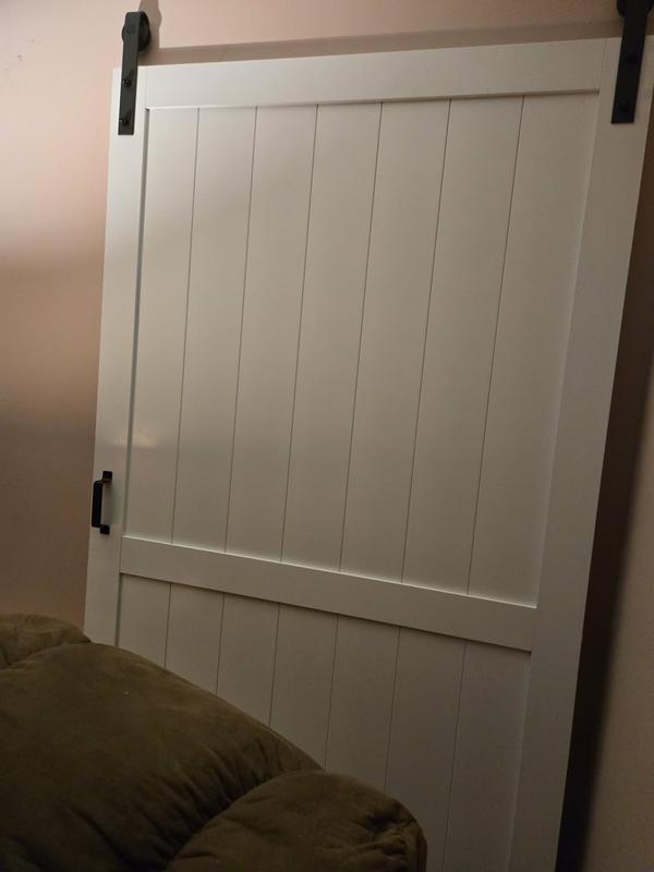 JUJUBON 42-in x 84-in White Square MDF Solid core Single Barn Door ...
